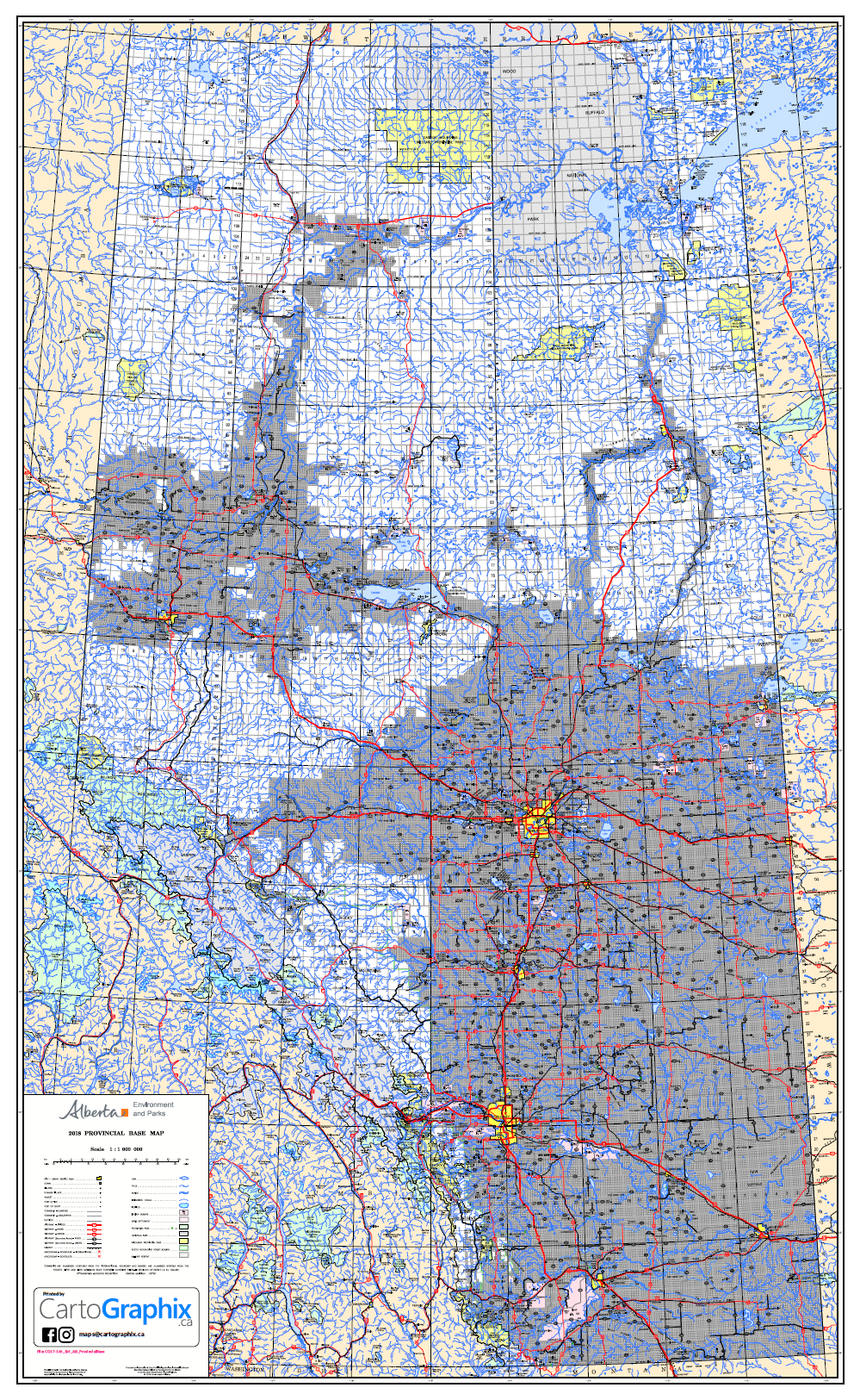 Alberta Provincial Base Map - 32"W x 50"H – SkyBase Solutions